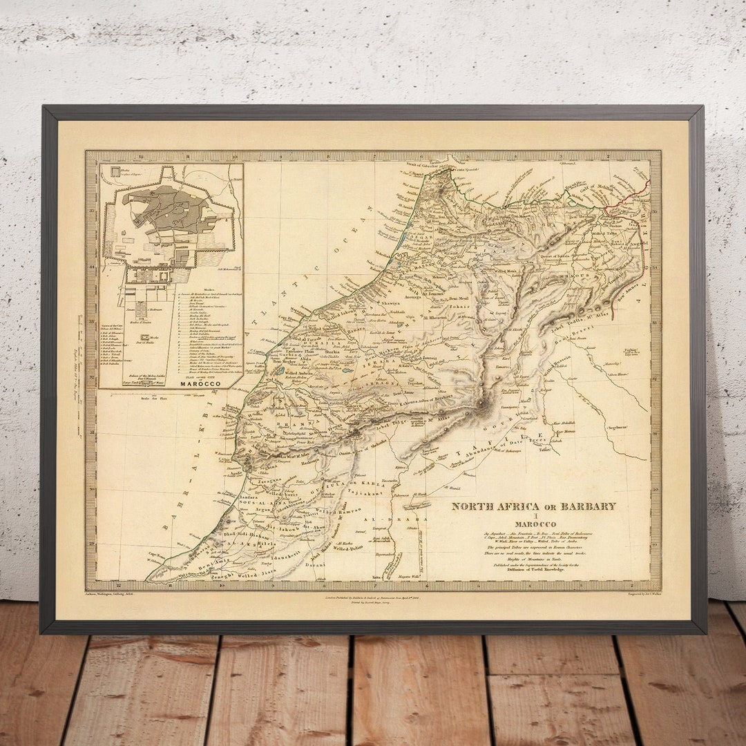 Old Map of Morocco by SDUK, 1836: Berber & Amazigh Tribes, Atlas ...