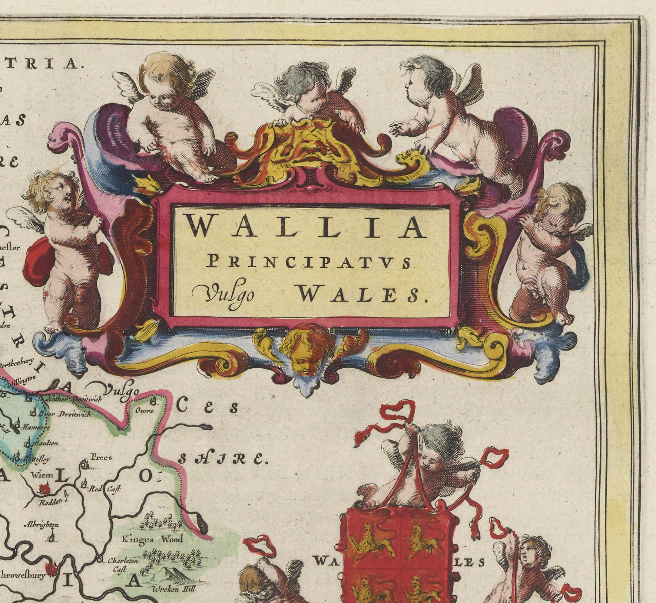 Rare Old Map of Wales, Cymru by Joan Blaeu 1645 - Ancient Country Wall ...