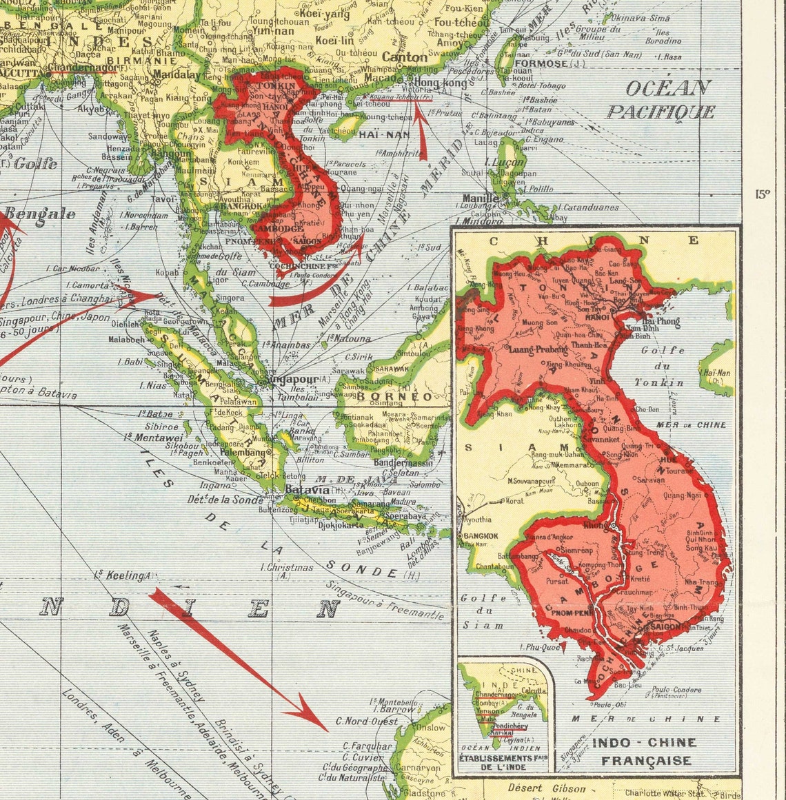 Old Map of the French Colonial Empire, 1938 by Taride - France ...