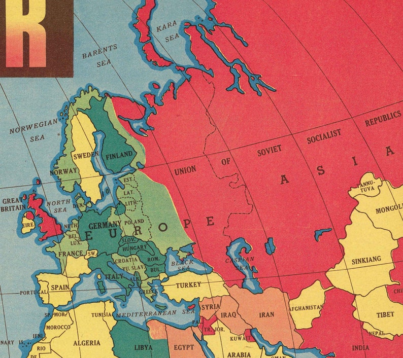Old World War 2 Map, 1942 - "world at War" by Edwin Sundberg - USA ...