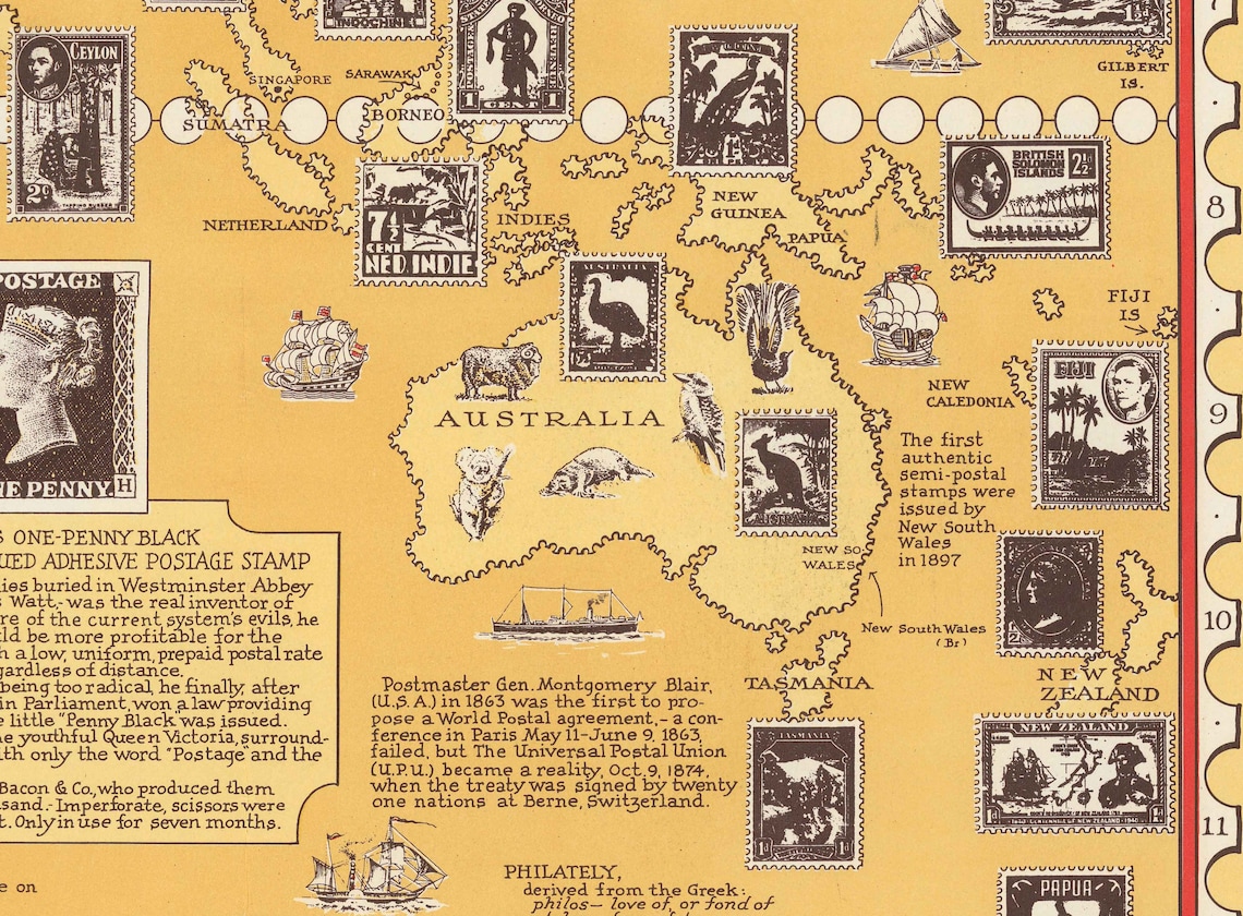 Old Stamp Map of the World, 1947 by E. Chase - Historical Post Office ...