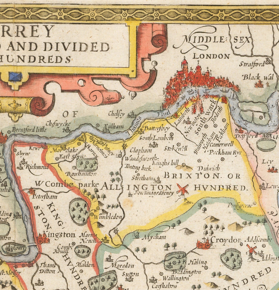 Old Map of Surrey 1611 by John Speed - Woking, Guildford, Croydon ...