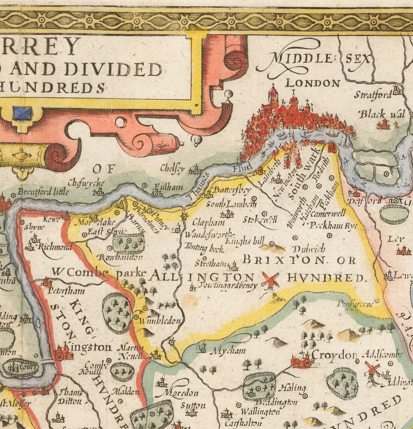 Old Map of Surrey 1611 by John Speed Woking Guildford - Etsy