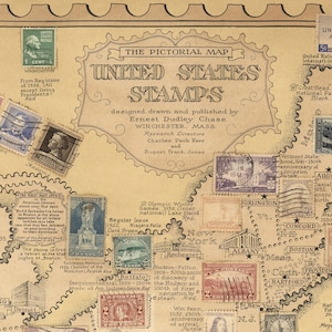 Old Stamp Map of the USA, E. Chase, 1949 - Historical United States ...