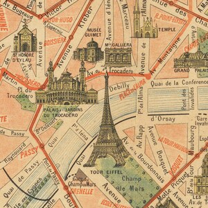 Old Map of Paris Métro & Landmarks, 1920 by Robelin - Eiffel Tower ...
