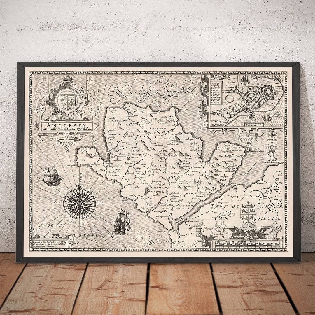 Old Map of Anglesey Wales, 1611 by John Speed - Holyhead ...