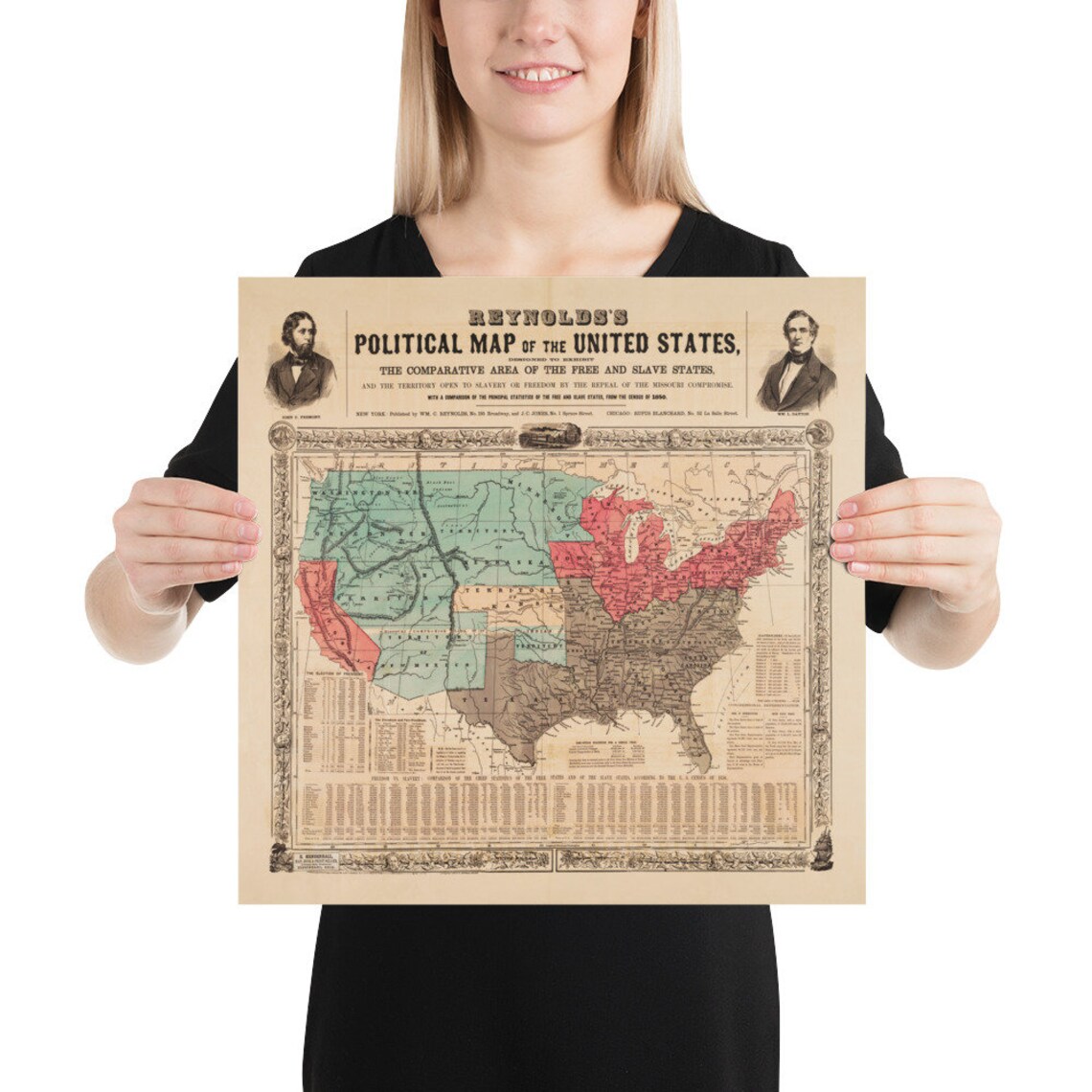 Old Political Map of the USA, 1856 - American Civil War Free Vs. Slate ...