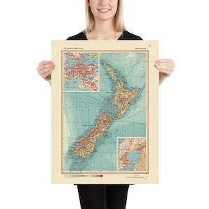 Old Map of New Zealand, 1967: Auckland, Wellington, North Island, South ...