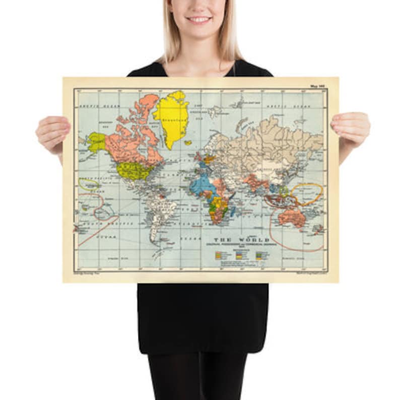 Old Colonial World Map 1912 by Cambridge Publishing - Etsy Canada