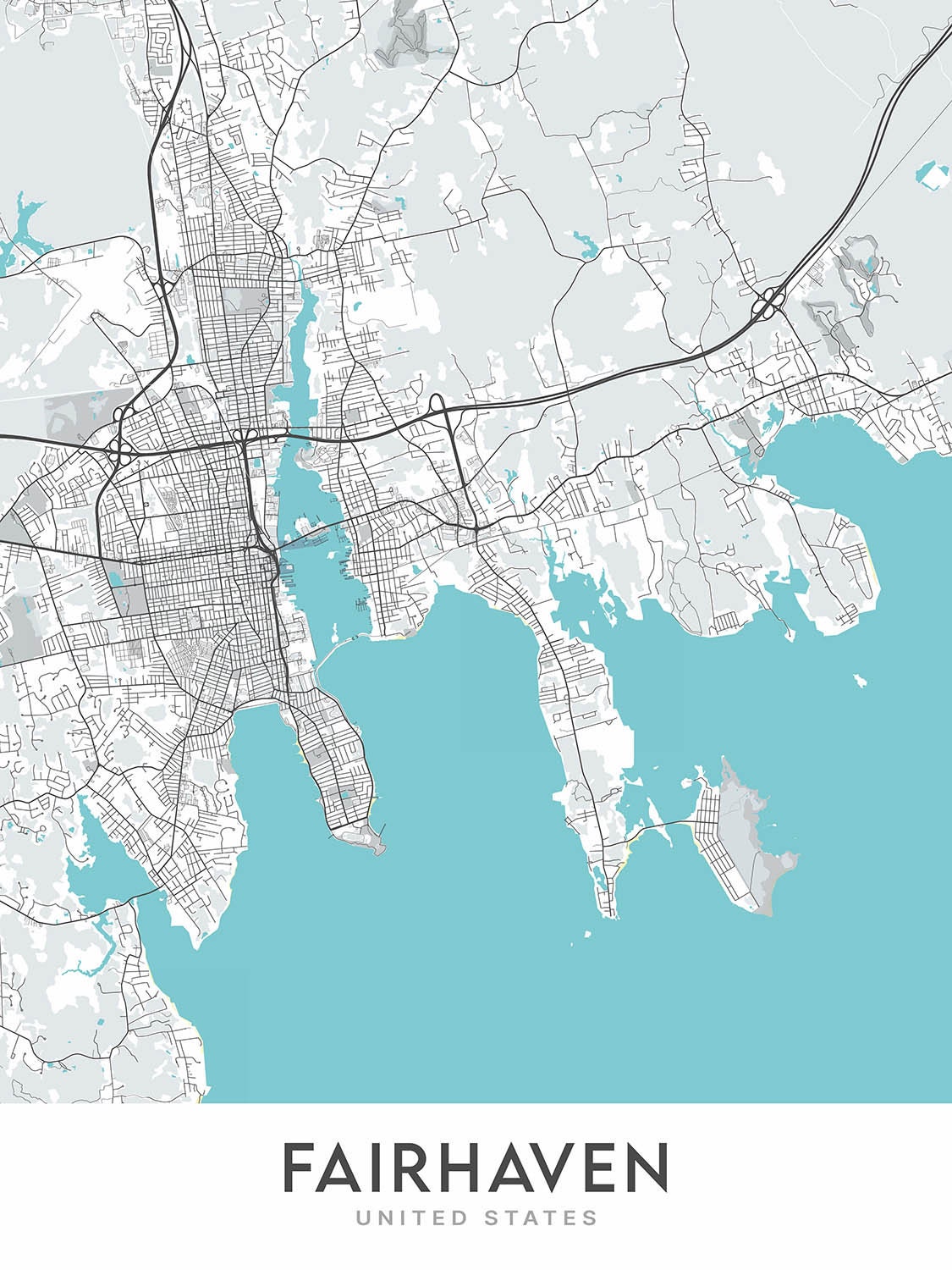 Modern City Map of Fairhaven, MA: Fort Phoenix, Town Hall, Millicent ...