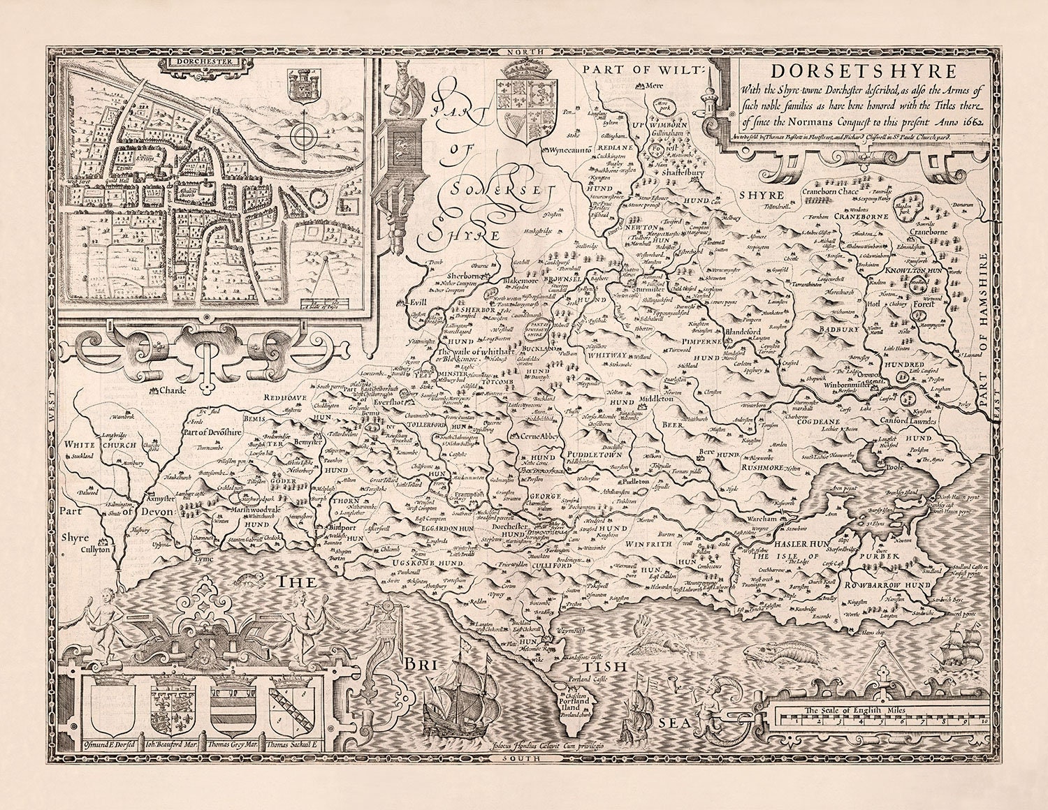 Old Map of Dorset in 1611 by John Speed - Poole, Weymouth, Dorchester ...