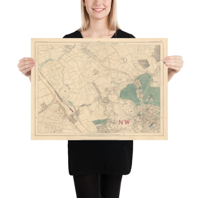 Old Map of North London, 1891 - Hampstead, Cricklewood, Golders Green ...