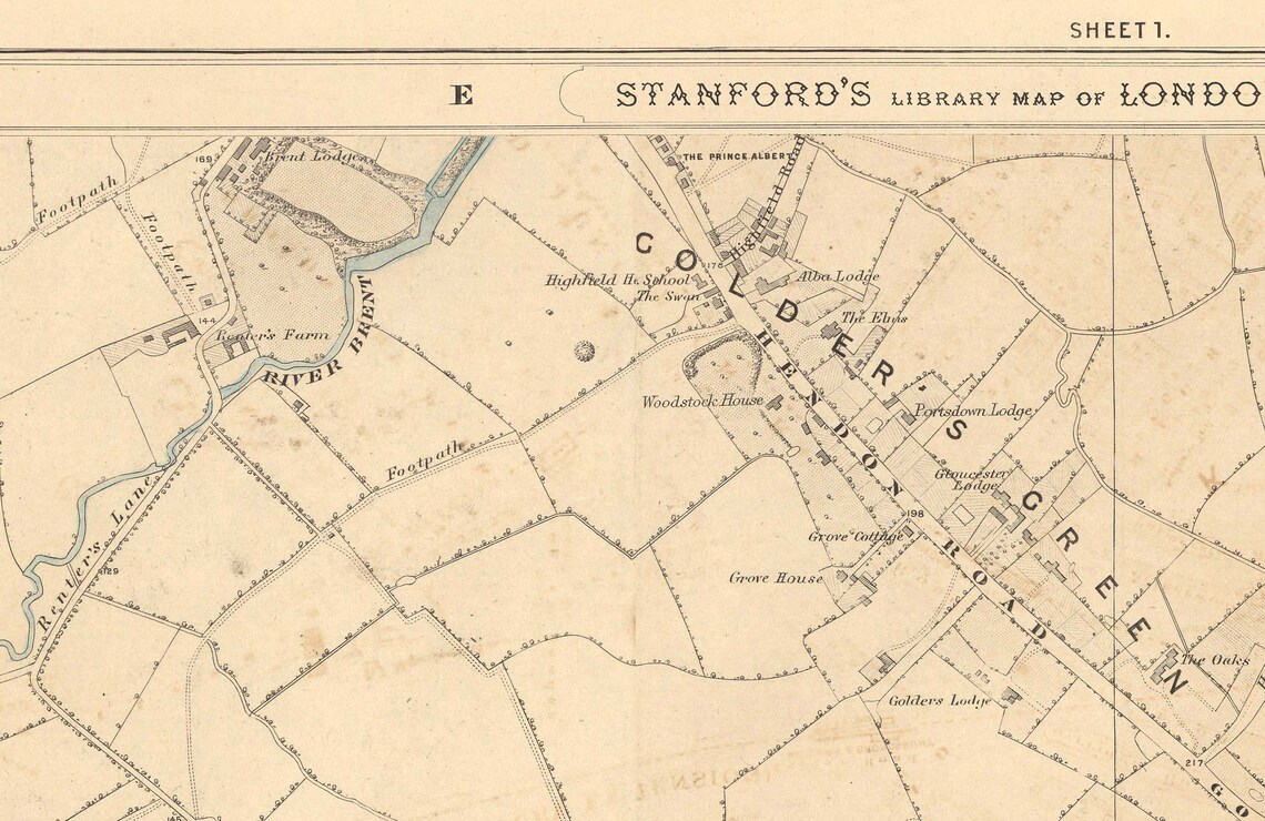 Old Map of North London, 1891 - Hampstead, Cricklewood, Golders Green ...