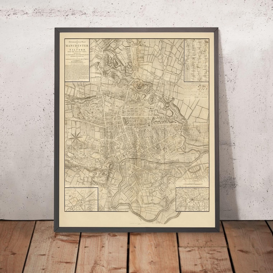 Old Map of Manchester by Laurent, 1793: Salford, Ancoats, Ardwick ...