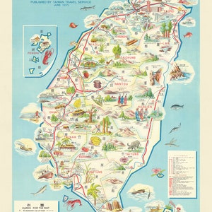 Old Pictorial Map of Taiwan, 1955: Taipei, Sun Moon Lake, Taroko Gorge ...