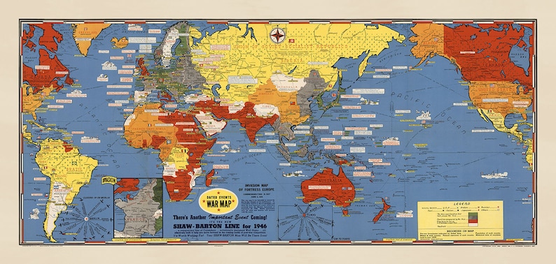 Old World War 2 Map Dated Events Education Wall Chart by | Etsy