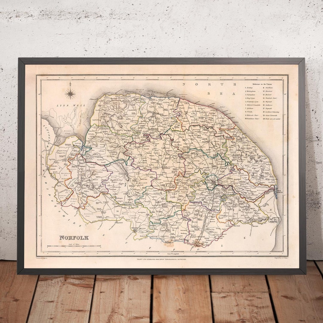 Old Map of Norfolk by Samuel Lewis, 1844: Norwich, King's Lynn, Great ...