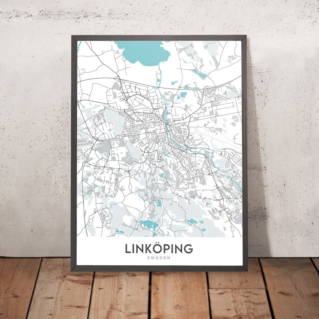 Modern City Map of Linköping, Sweden: Cathedral, Castle, University, E4 ...