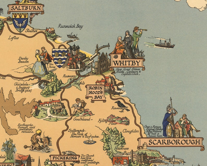 Old Map of Yorkshire, 1949 - British Railway Pictorial Chart - York ...