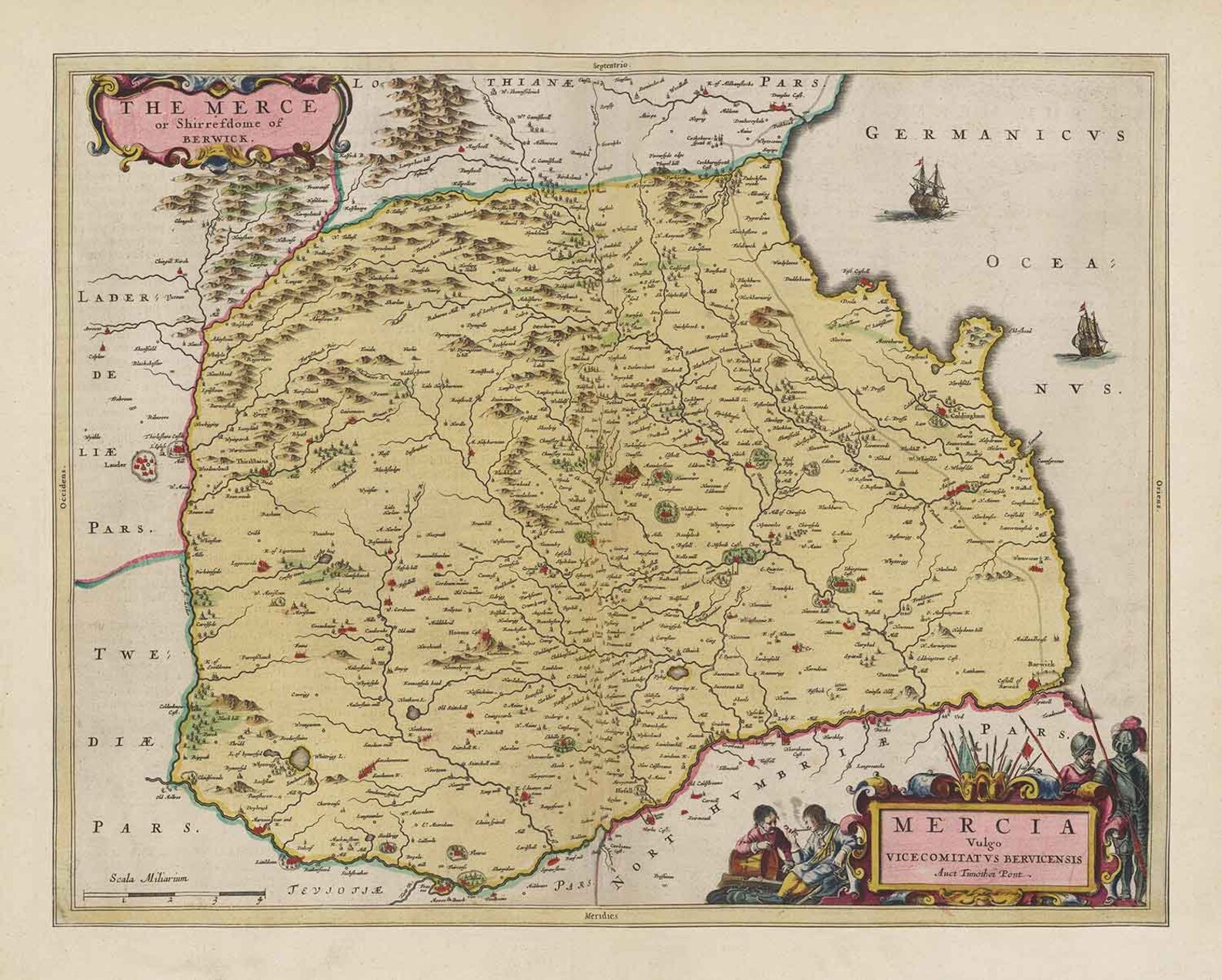 Old Map of Berwickshire in 1665 by Joan Blaeu - Eyemouth, Ayton ...