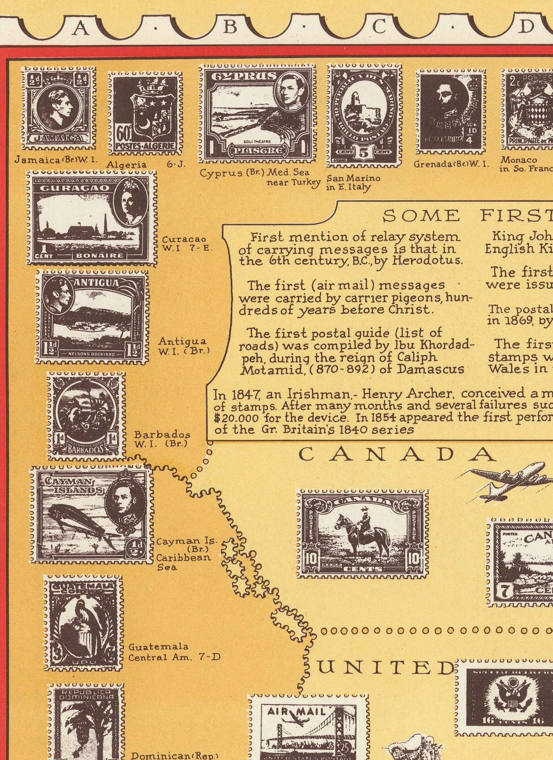 Old Stamp Map of the World, 1947 by E. Chase - Historical Post Office ...