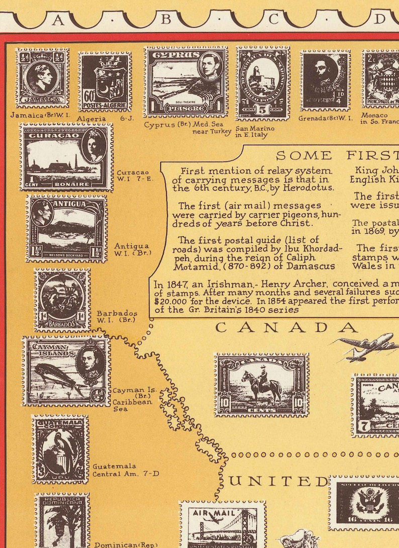Old Stamp Map of the World, 1947 by E. Chase - Historical Post Office ...