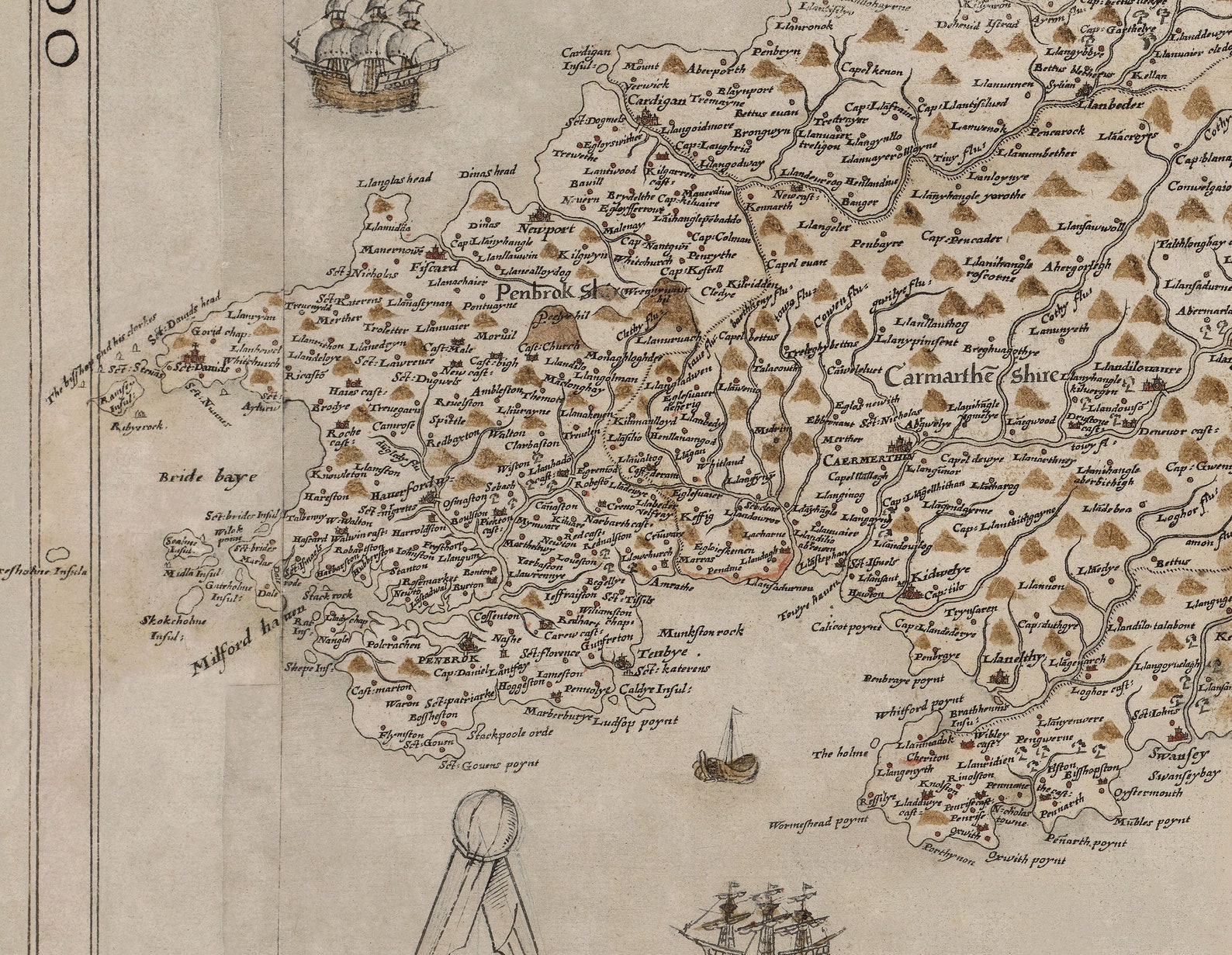 Old Map of Wales, Cymru by Saxton in 1580 - First Accurate Chart of ...
