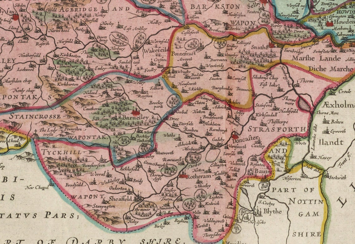 Old Map of Yorkshire in 1654 by Joan Blaeu York Bradford | Etsy UK