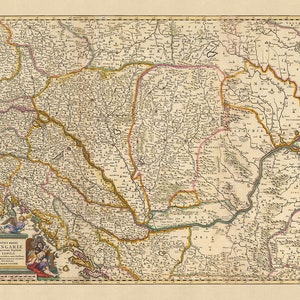 Old Map of Kingdom of Hungary by Visscher, 1690: Budapest, Vienna ...