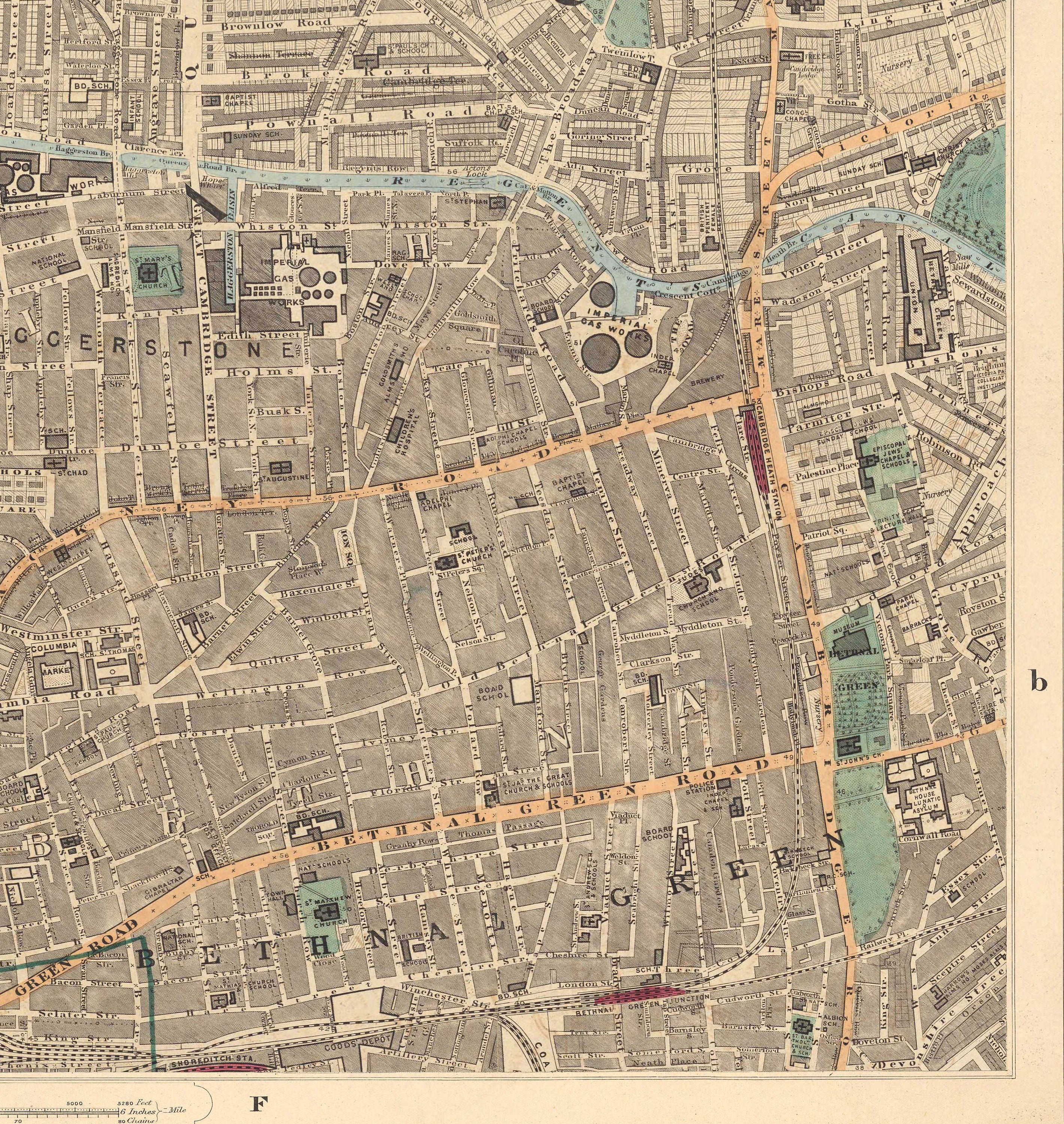 Old Map of East London, 1891- Hoxton, Haggerston, Dalston, Hackney ...