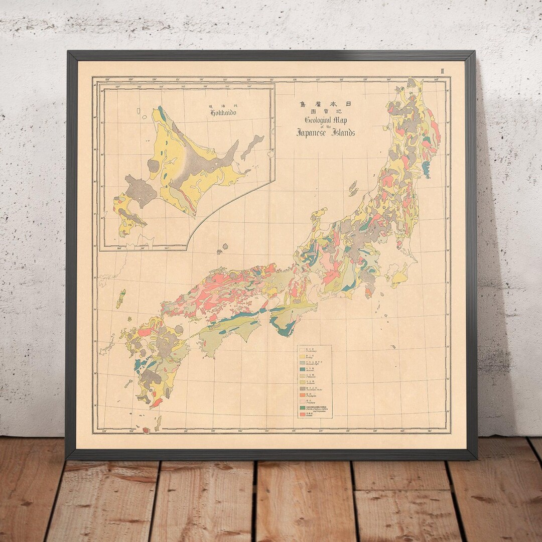 Rare Geological Map of Japan by Fesca & Harada, 1885: First Geological ...