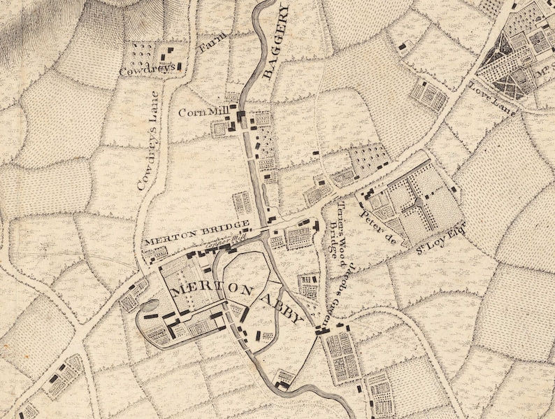 Old Map of South West London in 1746 by John Rocque - Wimbledon ...