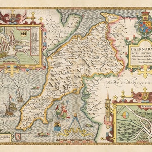 Old Map of Caernarfonshire Wales, 1611 by John Speed - Caernarfon ...
