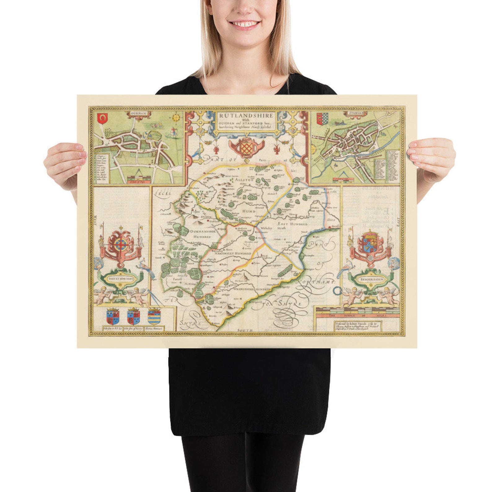 Old Map of Rutland, 1611 by John Speed - Rutlandshire, Oakham, Edith ...