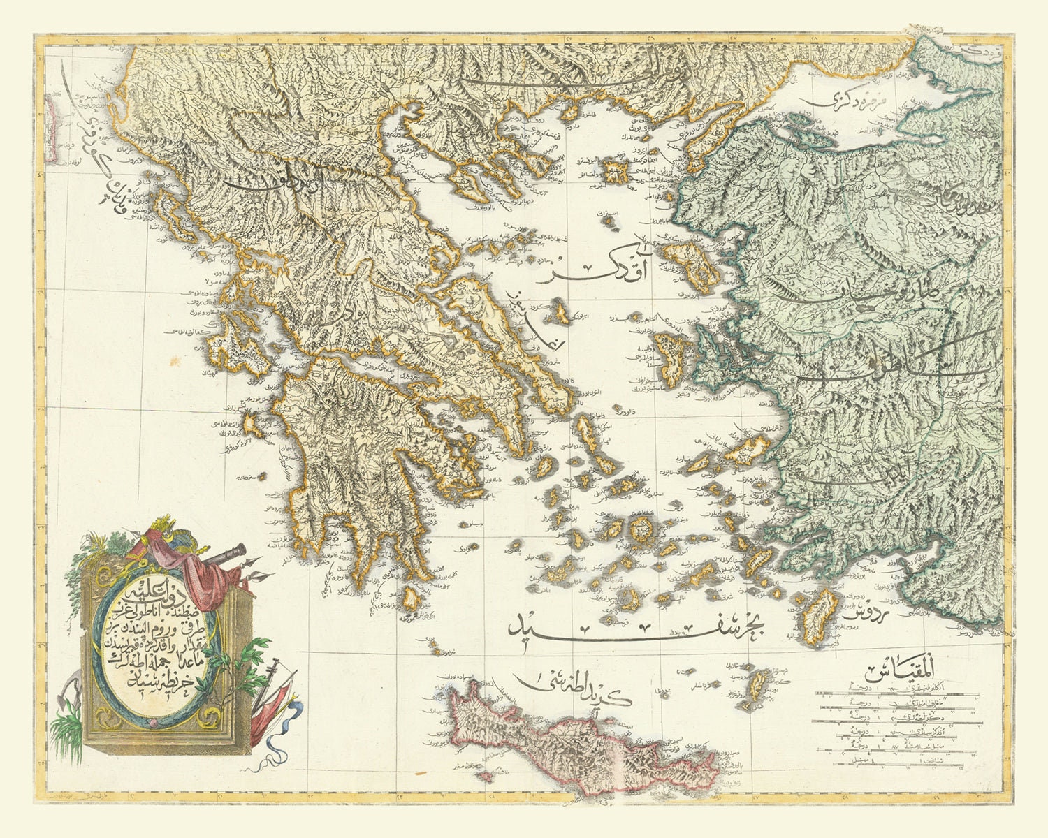 Old Arabic Map of Greece & Turkey, Raif Efendi, 1803: Athens, Crete ...