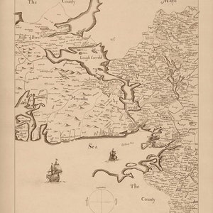 Old Map of County Galway, 1685: Galway, Connemara, Lough Corrib ...