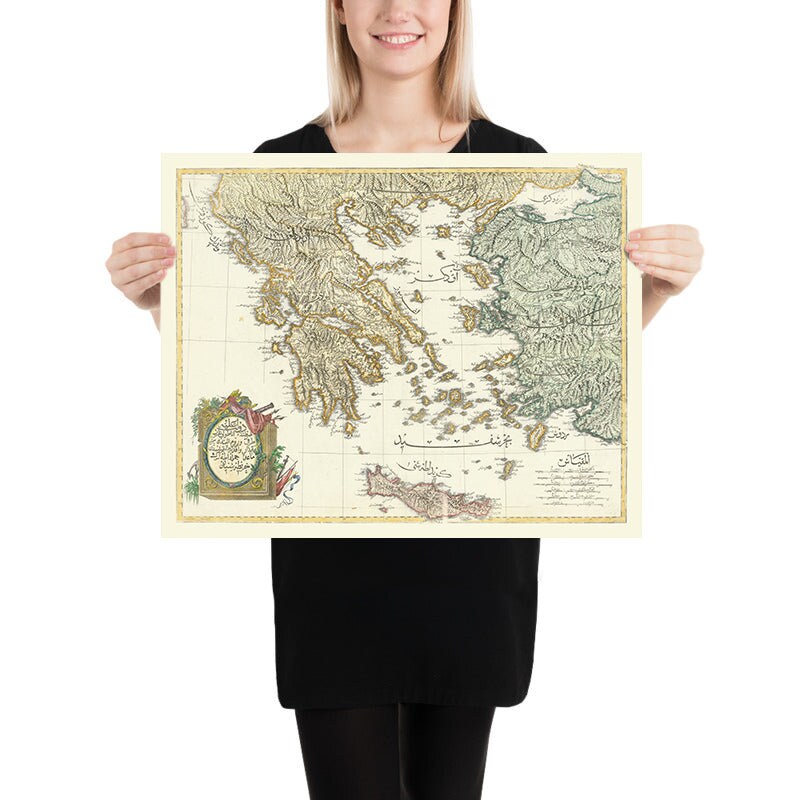 Old Arabic Map of Greece & Turkey, Raif Efendi, 1803: Athens, Crete ...
