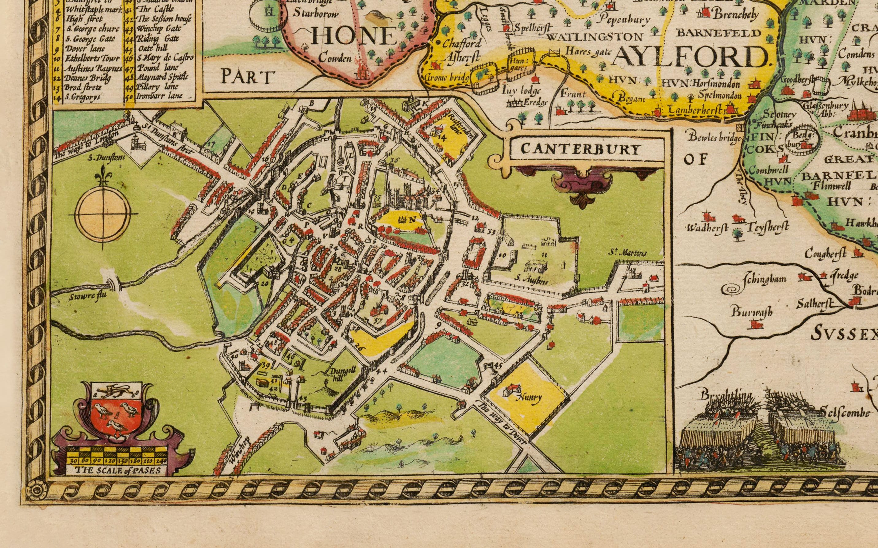 Old Map of Kent in 1611 by John Speed - Canterbury, Maidstone, Bromley ...