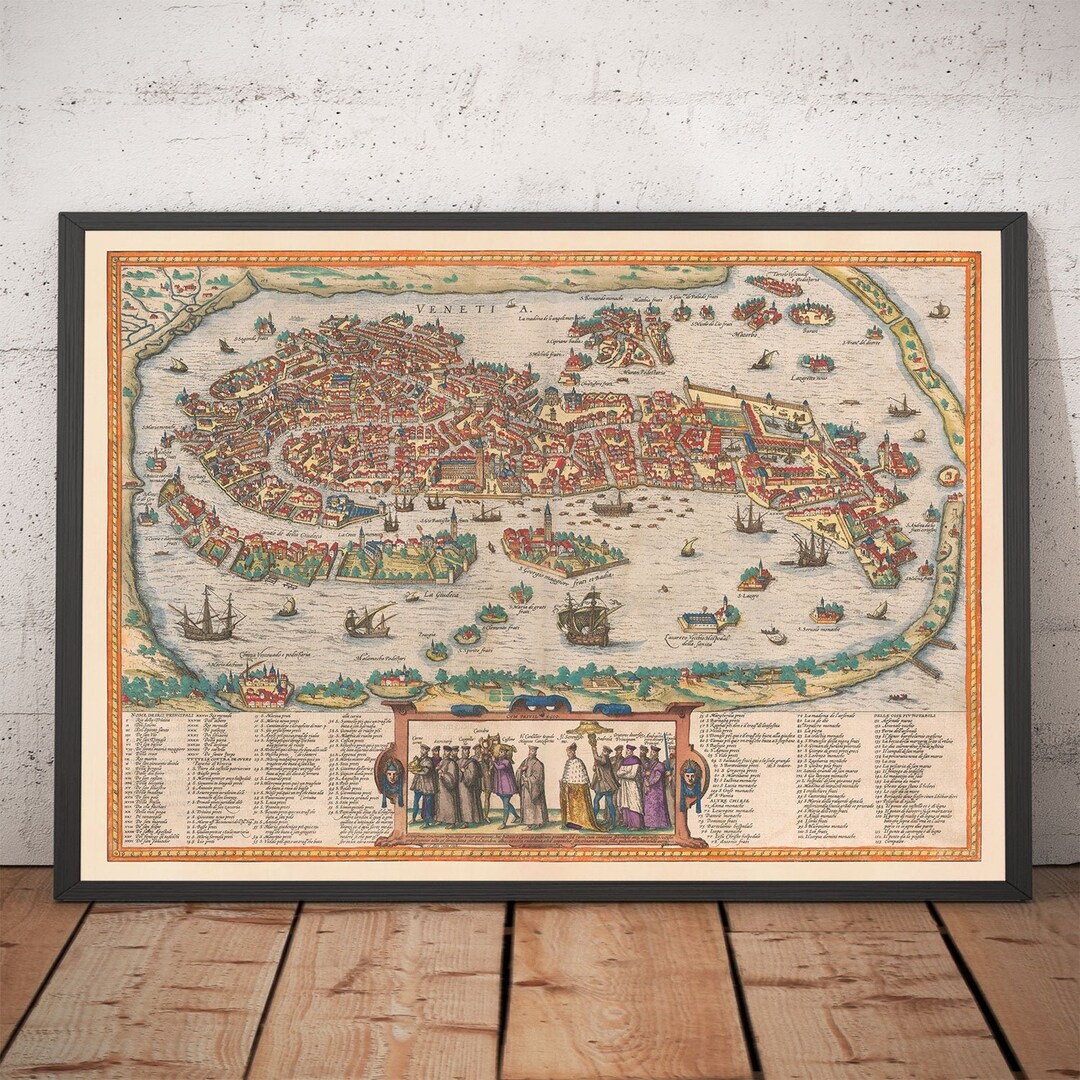 Very Old Map of Venice, 1572 by Georg Braun - Venezia, Murano, Burano ...