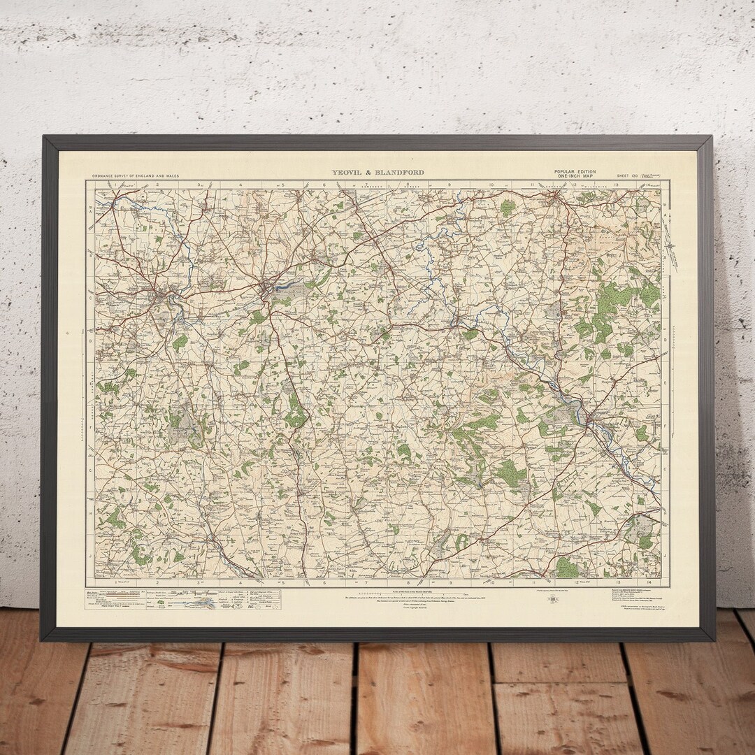 Old Ordnance Survey Map, Sheet 130 - Yeovil & Blandford, 1925 ...