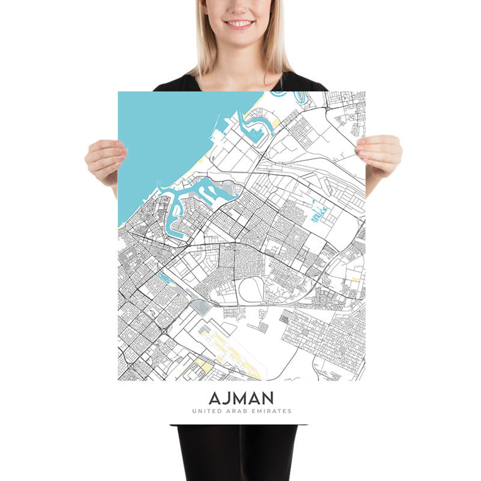 Modern City Map of Ajman, UAE: Al Nuaimiya, Al Rawda, Al Zahra, Bin ...