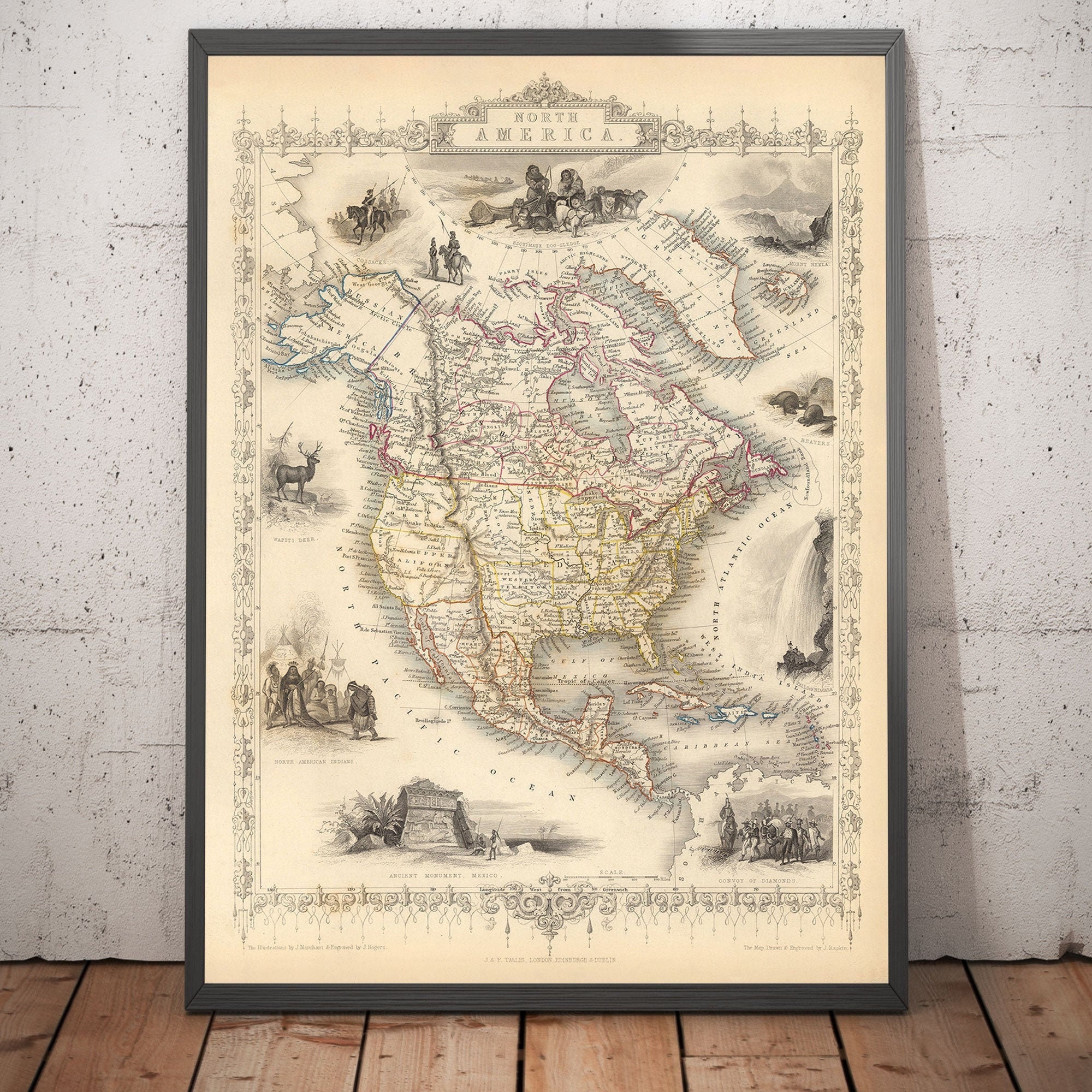 Old Map of North America 1851 by Tallis & Rapkin - Etsy