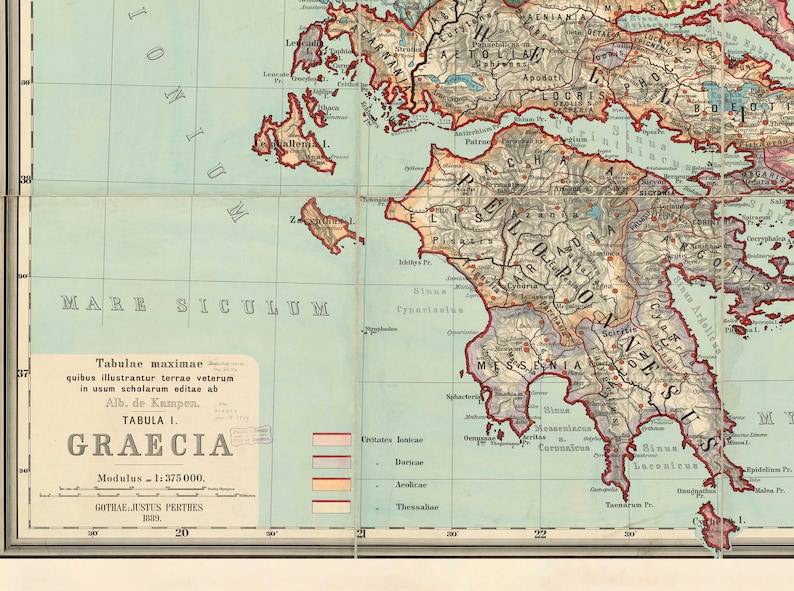 Old Map of Ancient Greece by Van Kampen in 1889 - Athens, Corfu ...