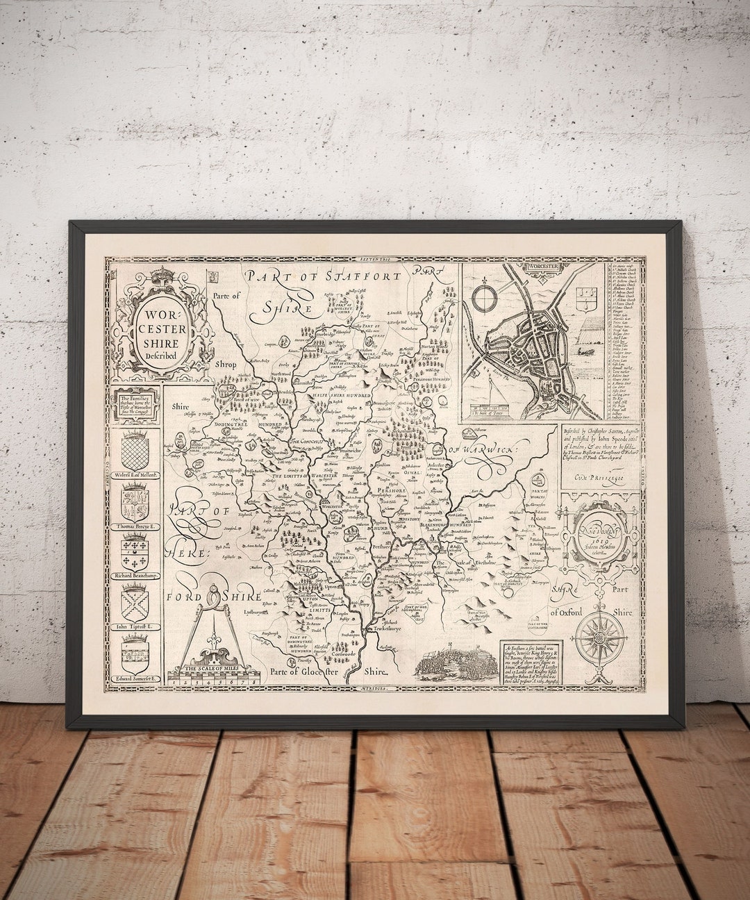 Old Map of Worcestershire, 1611 by John Speed - Worcester, Bromsgrove ...