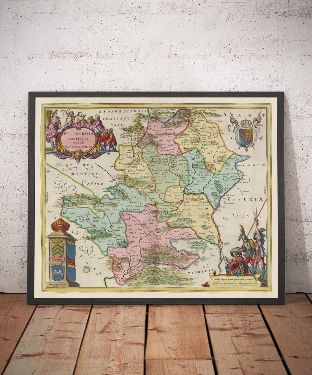 Old Map of Hertfordshire, 1665 by Blaeu - Stevenage, St Albans, Watford ...
