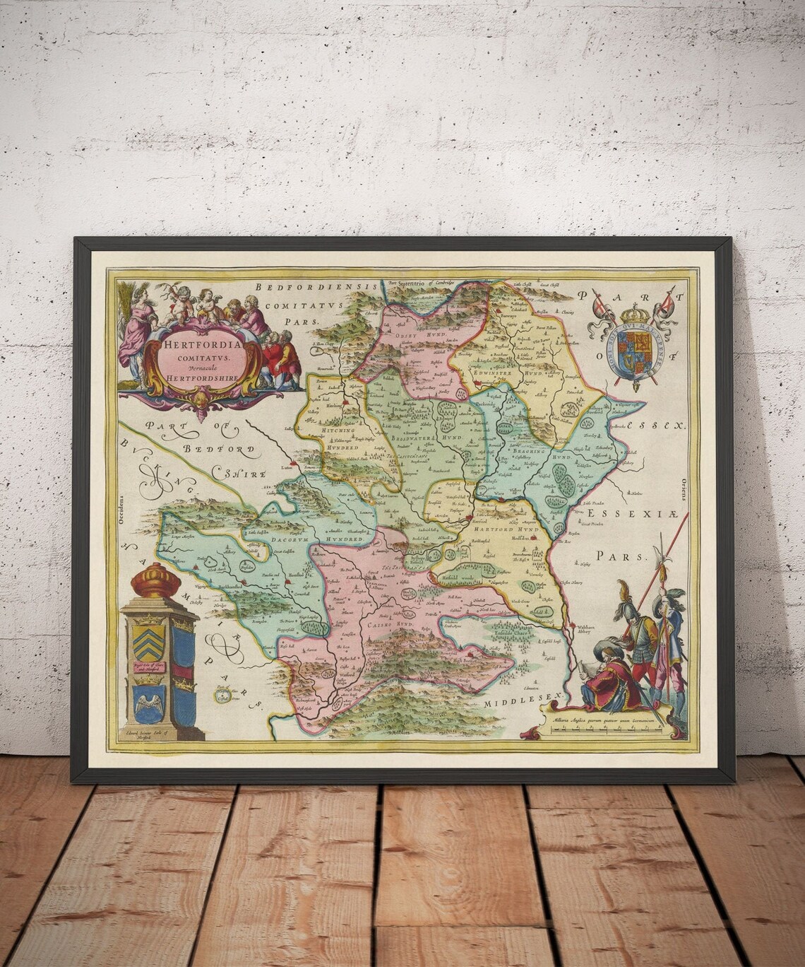 Old Map of Hertfordshire, 1665 by Blaeu - Stevenage, St Albans, Watford ...