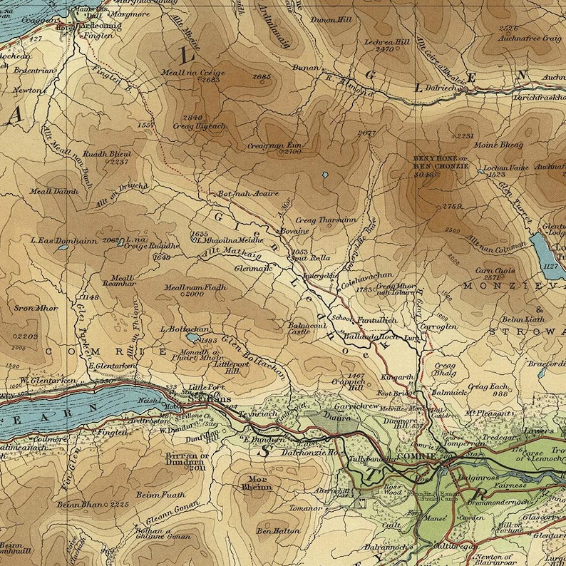 Old OS Map of Central Perthshire, Scotland by Bartholomew, 1901: Perth ...