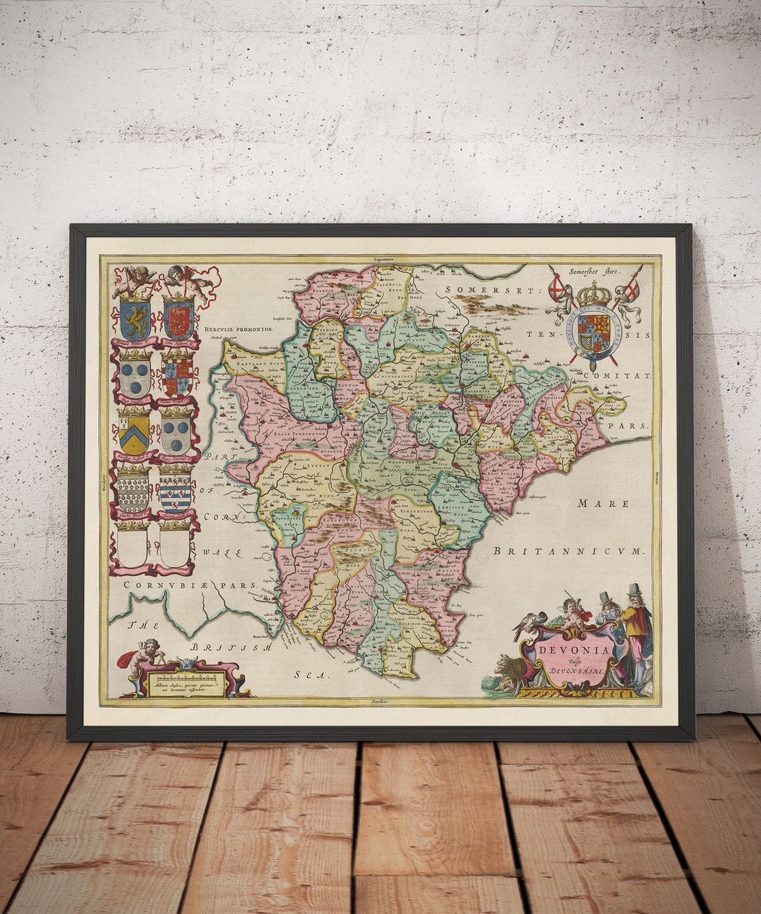 Old Map of Devon in 1665 by Joan Blaeu - Plymouth, Exeter, Torquay ...