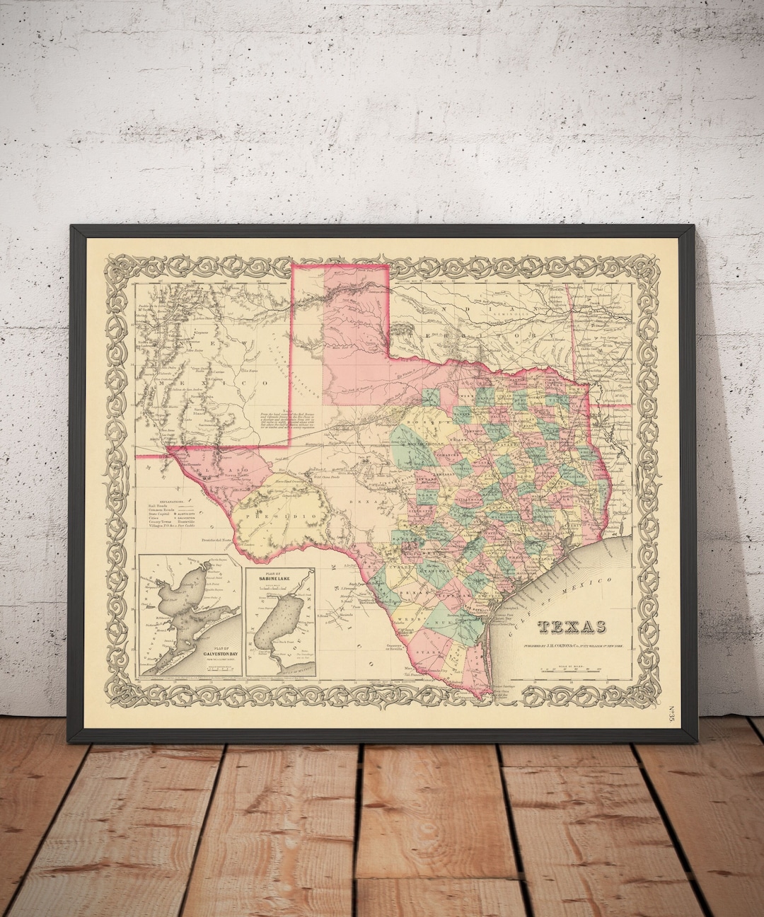 Old Map of Texas 1856 by Colton - Houston, San Antonio, Dallas, Austin ...