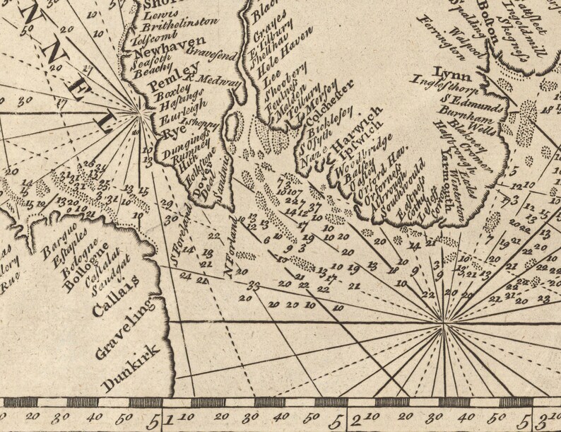 Old British Isles Navigation Chart, 1752 by Page & Mount - Ports ...
